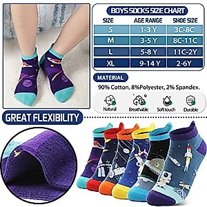 Welwoos Kids Boys Ankle Socks No Show Low Cut Funny Cute Cartoon Novelty Cotton Socks 6 Pairs Gifts Stocking Stuffers for Boys Kids(Space,5-8 Y)