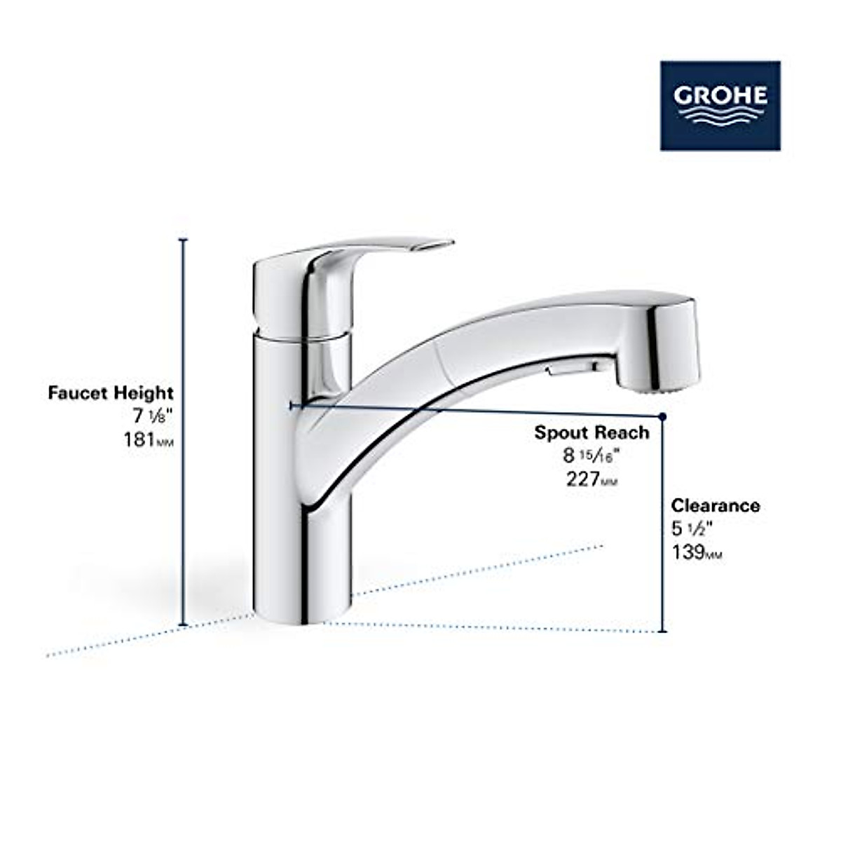 GROHE 30306001 Eurosmart Dual Spray Pull-Out Kitchen Faucet, Chrome