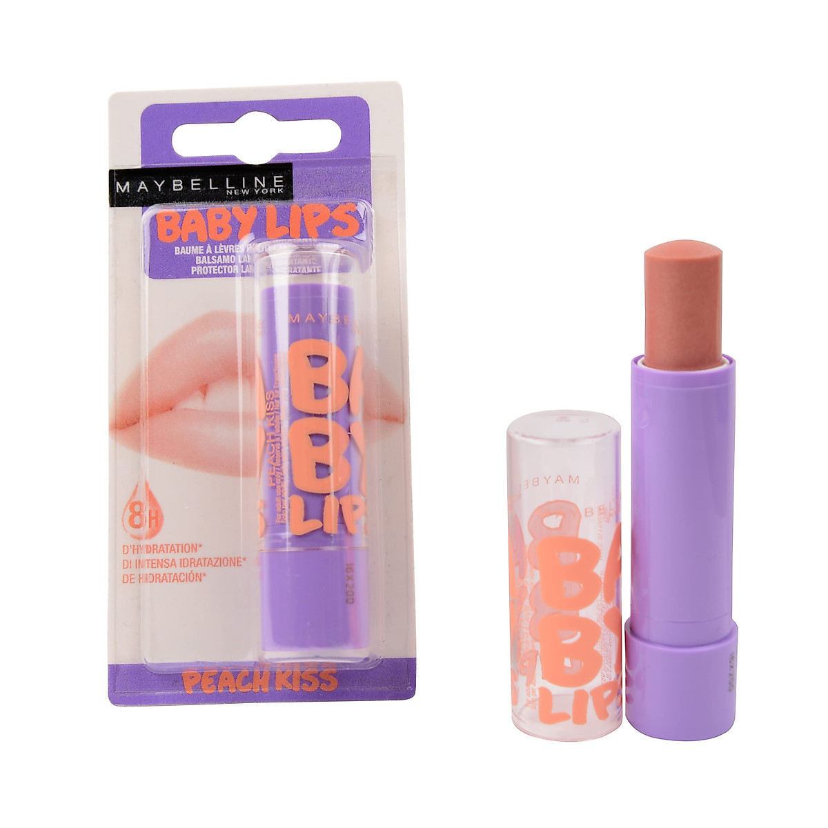 Maybelline Baby Lips Moisturizing Lip Balm SPF 20, Peach Kiss 0.15 oz (Pack of 2)