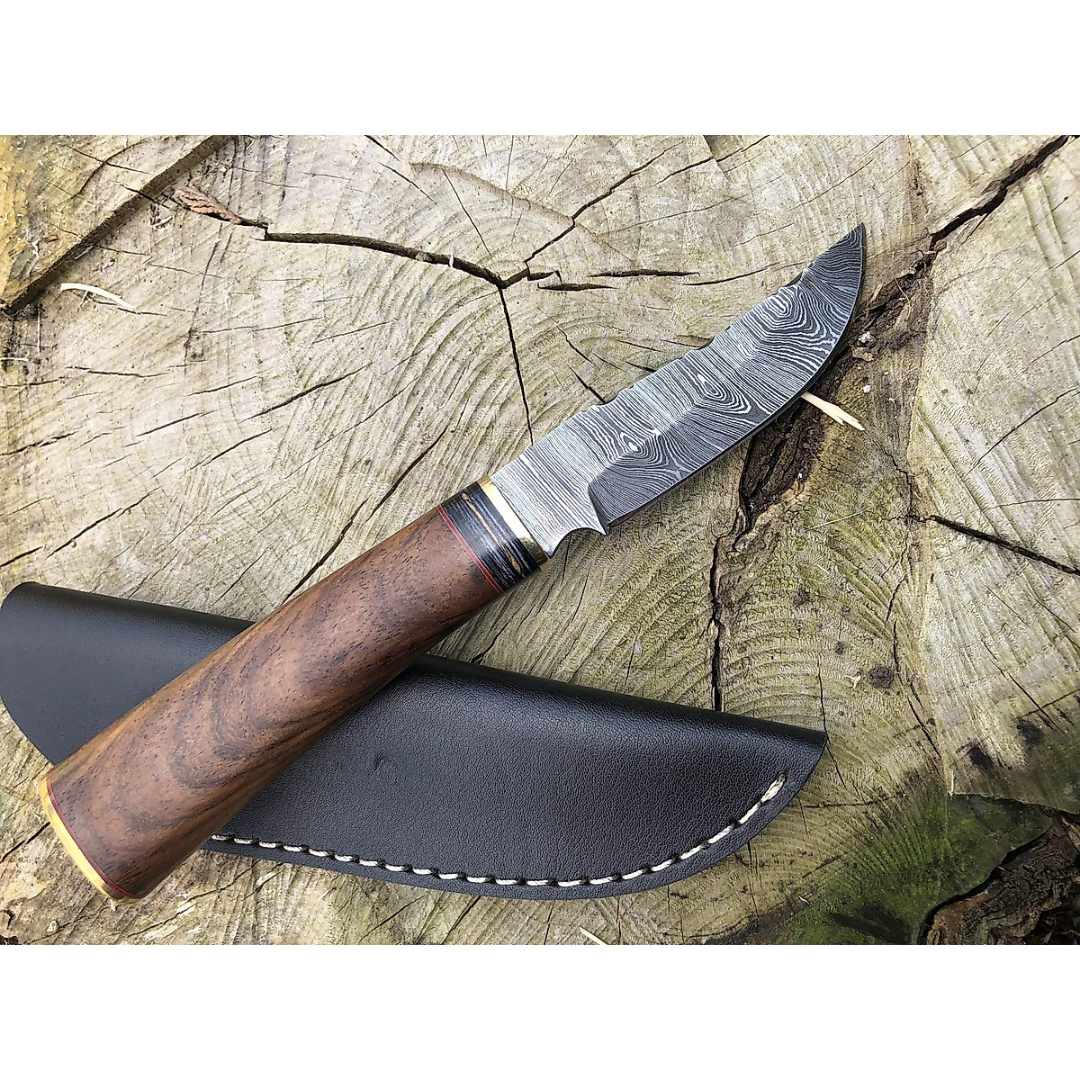 Perkin 7.5 Inches Damascus Steel Hunting Knife With Sheath SK900
