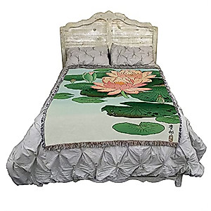 Pure Country Weavers Water Lily Blanket by Ohara Koson - Fine Art Gift Tapestry Throw Woven from Cotton - Made in The USA (72x54)
