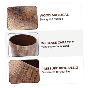 VICASKY Retro Trash Can Ornament Container Metal Storage Baskets Lip Gloss Containers Small Trash Can Rubbish Bin Wood Grain Wastebasket Trash Can Garbage Bin Living Room Garbage Bin Brown