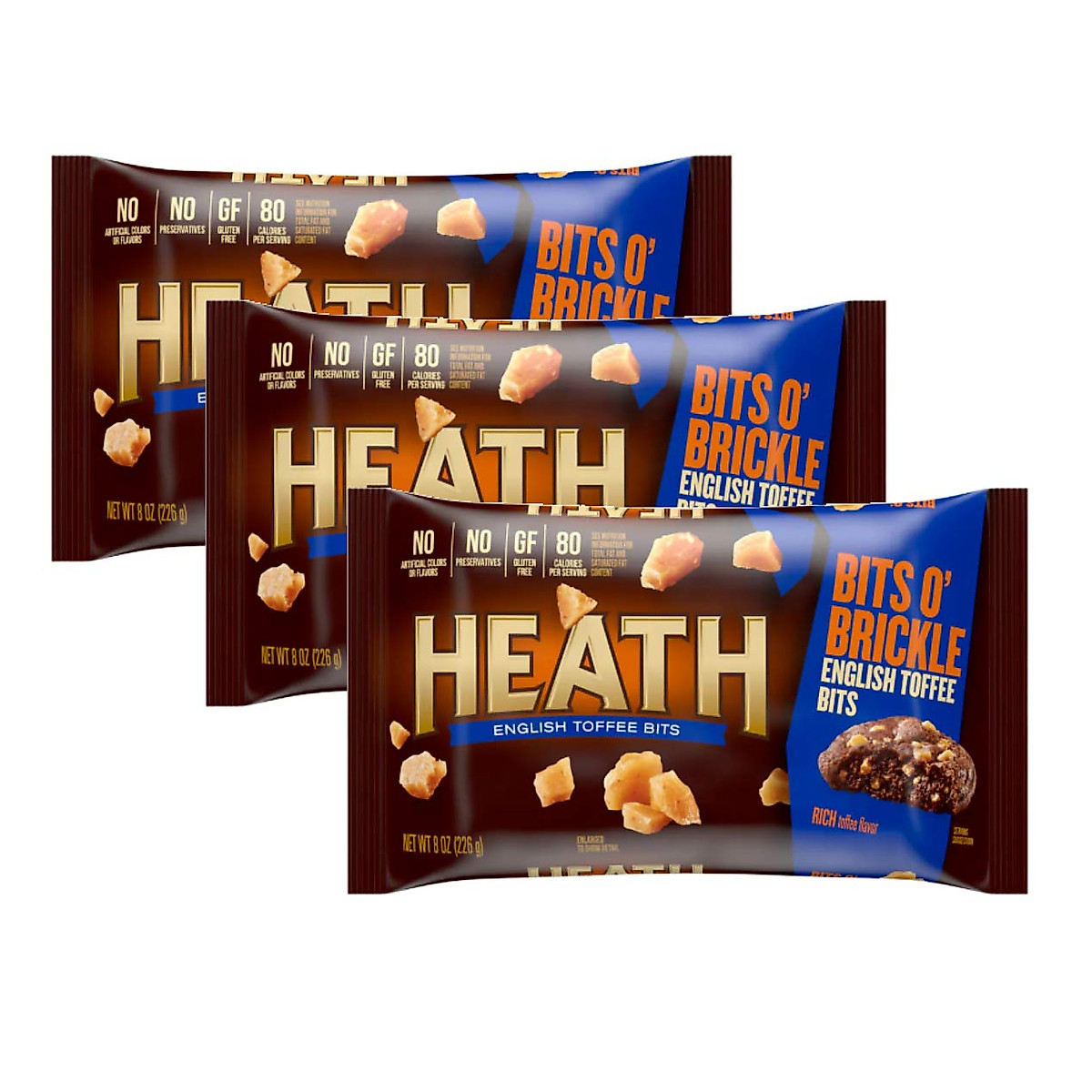 Heath Bits O' Brickle Gluten-Free Rich English Toffee Bits for Baking, Toppings - 3 Pck (24 oz)