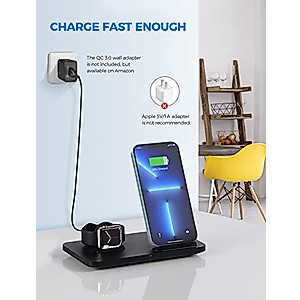Wireless Charger 15W, 2 in 1 Wireless Charging Station, Fast Wireless Charger for iPhone 13 12 11 Pro Max X XS/iWatch Series, Fast Qi Wireless Charger Dock Station(Adapter Include)