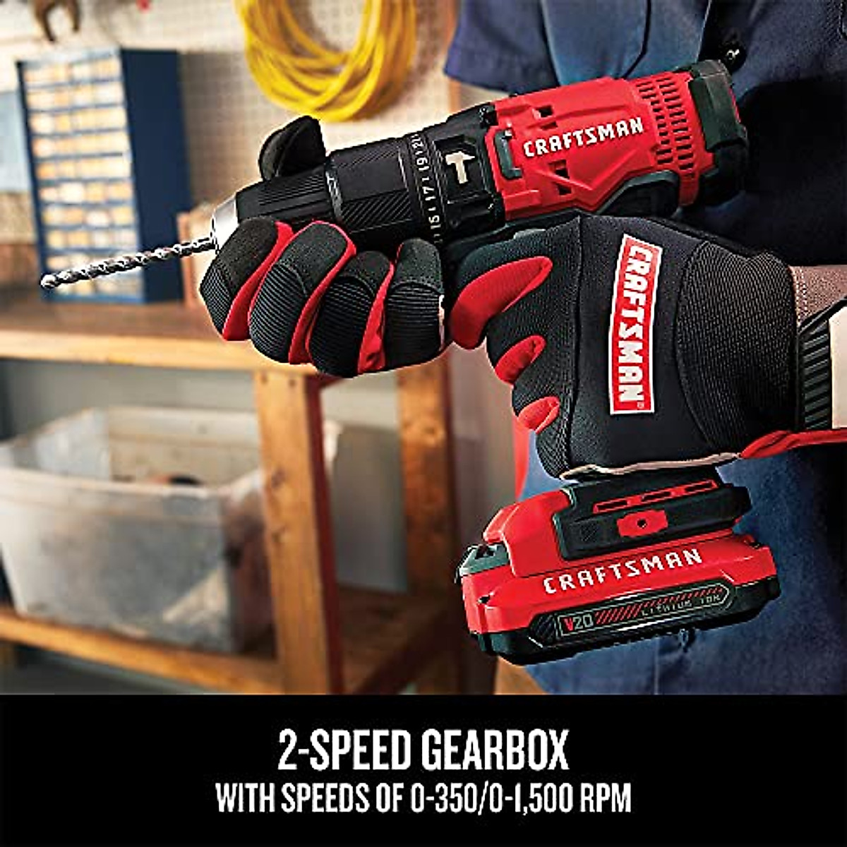 CRAFTSMAN V20 Cordless Hammer Drill Kit, 1/2 inch, 2 Batteries and Charger Included (CMCD711C2)