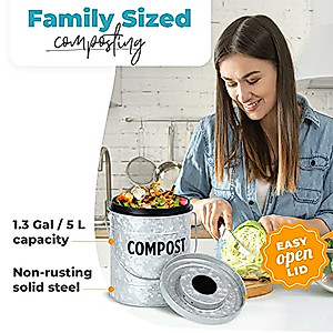 Kitchen Compost Bin by Saratoga Home - 1.3 Gal/5L Metal Compost Bucket for Kitchen Countertop, Kitchen Composter, Countertop Compost Bin, Compost Bin Kitchen, Kitchen Compost Bin Countertop, Silver