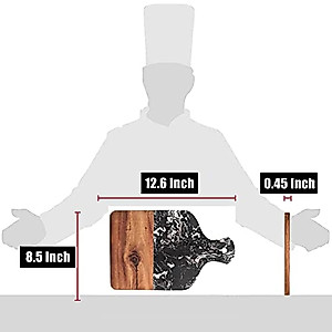 Azauvc Cutting Board with Marble and Natural Wood,Serving Board for Steak Fruits with Handle,Chopping Board for Bread as Serving Trays (White)