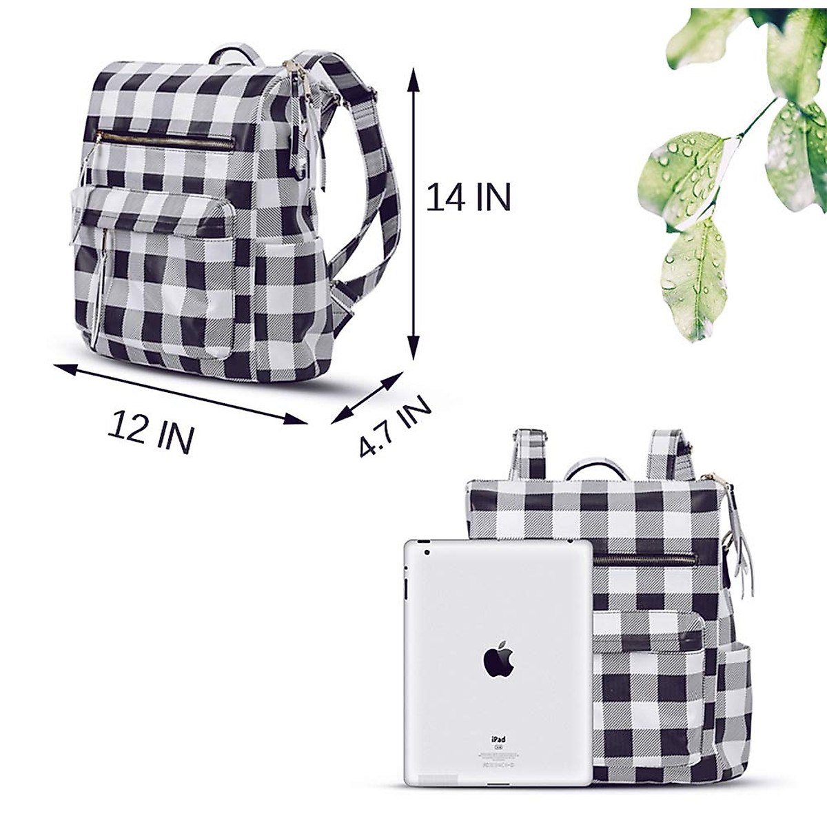 CRAZITAYA Womens Buffalo Plaid Check Backpack Purse,Nappy Diaper Bags for Mom Multi-Function Zip Leather Large Daypack(White Plaid)