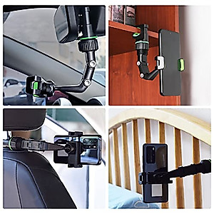 FYY Car Phone Holder Mount, 360°Rotating Rearview Mirror Phone Holder for Car, Multifunctional Phone Mount and GPS Holder, Fixed and Adjusted Cell Phone Automobile Cradles (Black+Green)