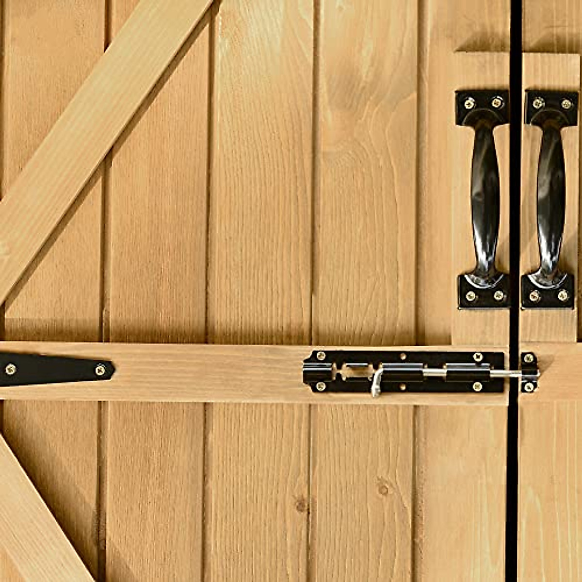 Lifeand 5.8ftx3ft Outdoor Wood Lean-to Storage Shed Tool Organizer with Waterproof Asphalt Roof, Lockable Doors, 3-Tier Shelves for Backyard, Natural