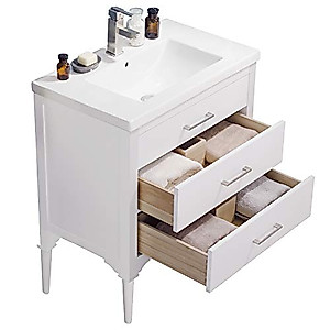 LUCA Kitchen & Bath LC30DWP Austin 30" Bathroom Vanity Set Integrated Porcelain Top, Pure White