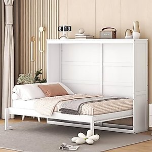 CJLMN Muti-Functional Design Full Size Murphy Bed Wall Bed with Space-Saving,Hide a Bed on a Cabinet,for Guest Room Home Office (White)