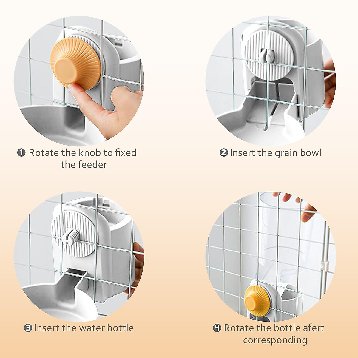 Yummy Sam Hanging Cage Automatic Small Pet Food Bowl Water Bottle Dispenser, 1L Auto Gravity Pet Feeder and Waterer Set Kennel Feeding Station Crate Feeder Dish for Puppy Cats Rabbit Ferret (White)