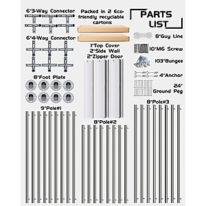 KYBOLT 10 x 20 Ft Heavy-Duty Carport, Portable Garage, 180g PE Waterproof Canopy and 8 x 1.0 mm Poles for Full-Size Pickup Trucks, Boats, and SUVs - White
