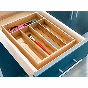 Drawer Organizer By Kozy Kitchen| 100% Organic Bamboo| Premium Cutlery and Utensil Tray| Perfect For The Kitchen, Bathroom, Desk, etc.| Kitchen Drawer Divider with 5 Compartments