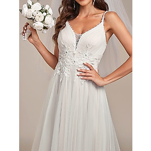 Ever-Pretty Women's Ruched Tulle Embroidered Lace Long Summer Evening Party Dresses for Wedding White US16