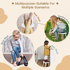 Frogprin 2 Pack Wooden Kids Stool, Perfect Matched Sensory Table, Toddler Step Stool Multi-Purpose Sitting Stool Children's Small Stool 10.23in Round Stool Stable Natural Anti-Slip