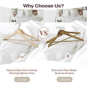 FairyHaus Wooden Hangers 20 Pack, Natural Wood Hangers with 360° Swivel Hook and Notches, Slim & Lightweight Hangers Wood for Clothes Coat Suit Jacket