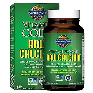 Garden of Life Raw Calcium Supplement for Women and Men - Vitamin Code Made from Whole Foods with Magnesium, K2, Vitamin D3 and Vitamin C Plus Probiotics for Digestion, 120 Capsules