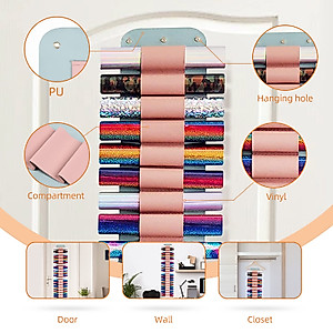 OyeArts Vinyl Storage Organizer, Vinyl Roll Holder for Craft Room Organizers and Storage with 22 Vinyl Rolls, Wall Mount/Over The Door Adjustable Roll Keeper(Pink)