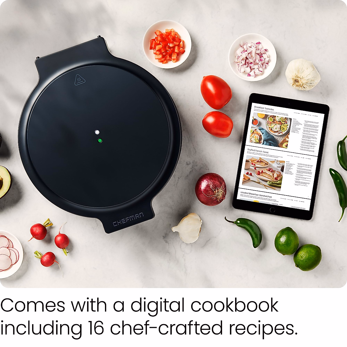 Chefman Everything Maker & Pizza Oven – 1440W Countertop Electric Pizza Maker with 12” Nonstick Cooking Plates, Make Pizza, Quesadillas, Omelettes and More, with Indicator Lights and Vertical Storage