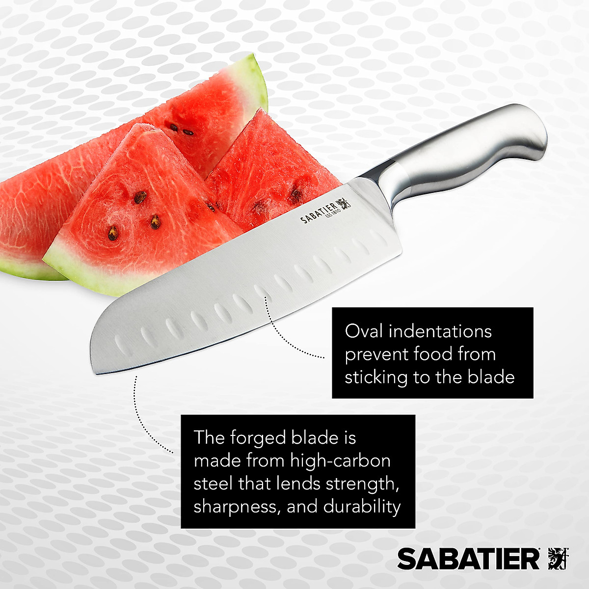 Sabatier Forged Stainless Steel Santoku Knife with Edgekeeper Self-Sharpening Blade Cover, Razor-Sharp Kitchen Knife to Cut Fruit, Vegetables and more, High-Carbon Stainless Steel, 7-Inch