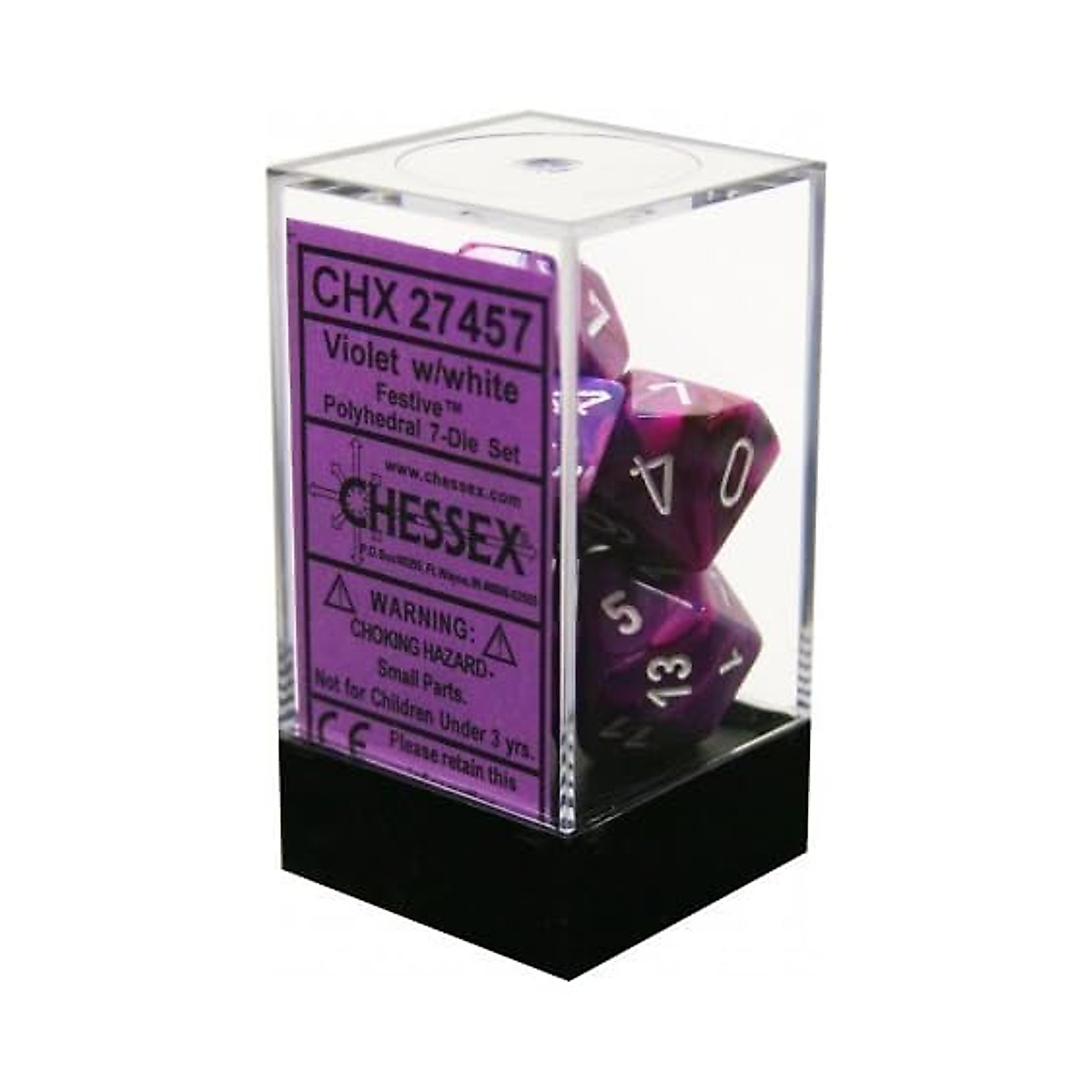 Chessex Chx27457 Dice-Festive Violet/White Set, Yellow, Large (18mm - 25mm)