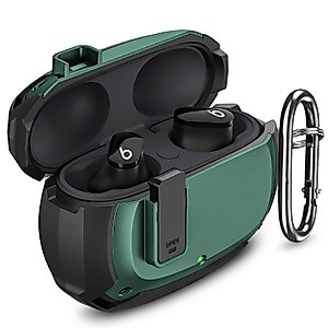 Beats Studio Buds Plus Case 2023, Jiunai Secure Lock Shockproof Heavy Duty Strong Armor Protective Full Body Cover Hybrid Rugged Case Carabiner for Beats Studio Buds 2021 Studio Buds Plus 2023 Green