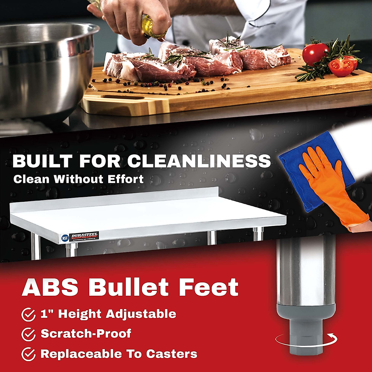 DuraSteel NSF Commercial Kitchen Table - 24 x 48 Inch Cooking Prep Stainless Steel Kitchen Island Workstation w/ Adjustable Under Shelf - Heavy Metal Backsplash Workbench For Restaurant, Home, Garage