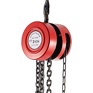 VEVOR Hand Chain Hoist, 4400 lbs /2 Ton Capacity Chain Block, 8ft/2.5m Lift Manual Hand Chain Block, Manual Hoist w/Industrial-Grade Steel Construction for Lifting Good in Transport & Workshop, Red