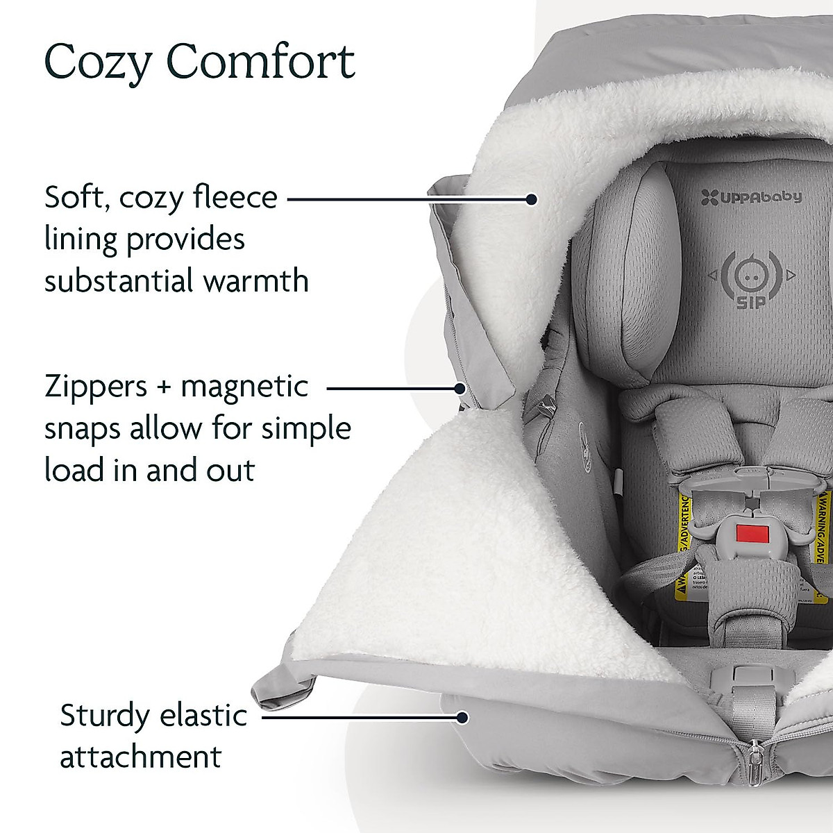 UPPAbaby CozyGanoosh for Aria and Mesa Infant Car Seat Carriers/Easily Attaches to Aria, Mesa, Mesa V2, Mesa Max/Ultra-Plush, Weather-Proof/Light Grey