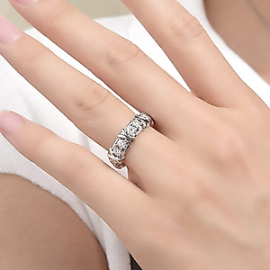 DovEggs 1.4CTW Total GH 3mm Cut Moissanite Lab Created Diamond Engagement Ring Full Eternity Wedding Band 14k Gold QUALITY Silver Engagement Ring for Women(sterling silver X`S 7)