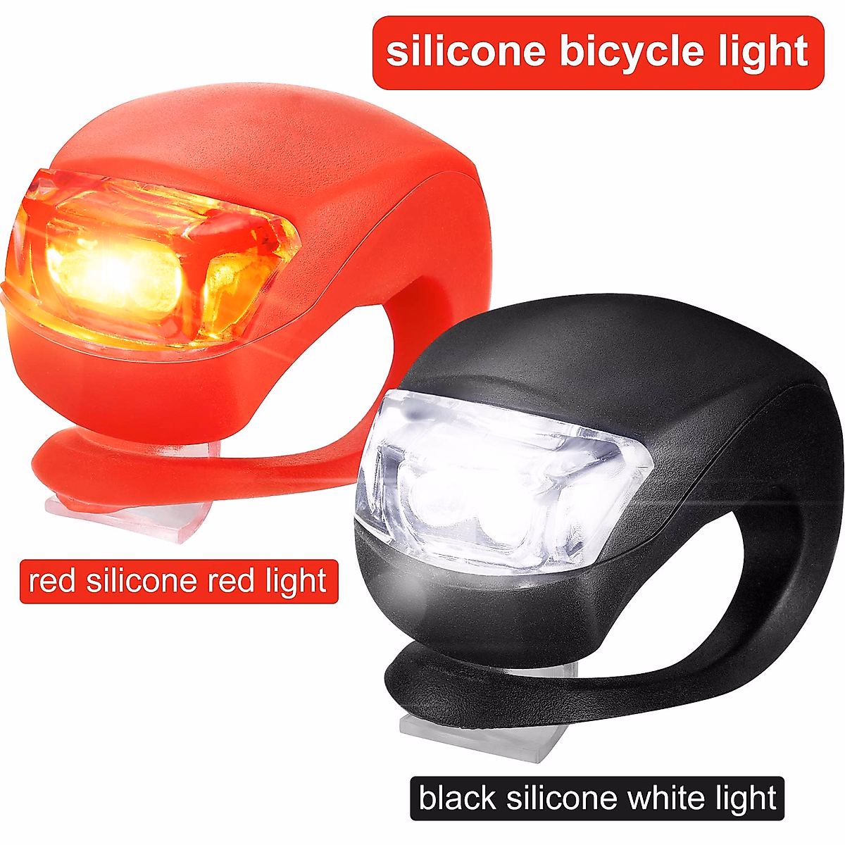 24 Pieces Bicycle Light Front and Rear Silicone LED Bike Light Bike Headlight and Taillight Multi-Purpose Waterproof Bike Light for Cycling with 48 Pieces Batteries Included