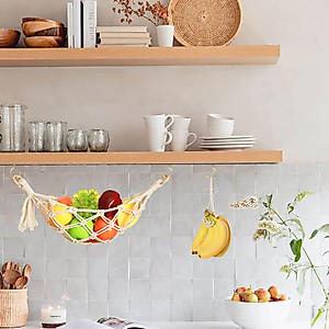 Macrame Fruit Hammock for Under Cabinet, Handwoven Banana Hammock Fruit Holder, Produce Fruit and Veggie Storage Hammock, Clever Space Saving And Boho Kitchen Decor for Home/Boat/Camper/RV