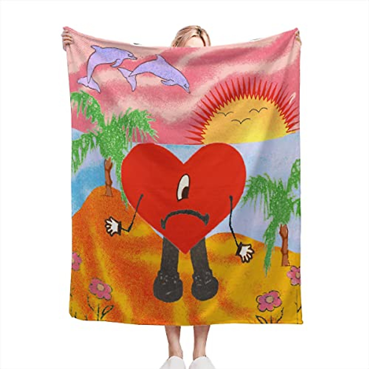 Bad Cute Bunny Cartoon Blanket, Ultra Soft Cozy Luxury Fuzzy Fleece Throw Blanket for Couch Bed Sofa, Lightweight Warm Plush Blankets Bedding for All Season 80"X60"