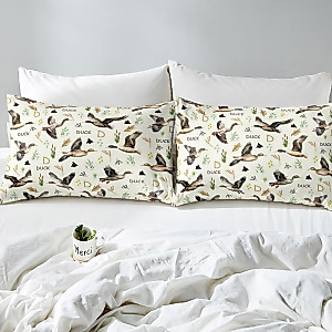 Feelyou Mallard Duck Duvet Cover Twin, Hunting and Fishing Bedding Set Green Duck Comforter Cover Wild Animal Bedspread Cover Breathable Bedding Collection 2Pcs (No Comforter)