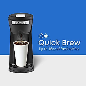 Elite Gourmet EHC208RS Personal Single-Serve Compact Capsule Coffee Maker Brewer, Compatible with K-Cups and Grounds, Reusable Filter, 16 Ounce, Black