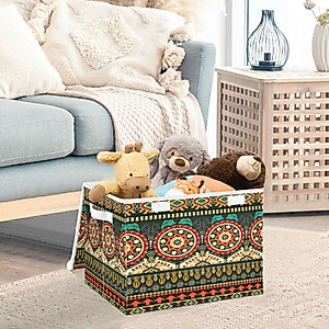 Kigai Boho Mandala Style Storage Basket 16.5x12.6x11.8 In Collapsible Fabric Storage Cubes Organizer Large Storage Bin with Lids and Handles for Shelves Bedroom Closet Office