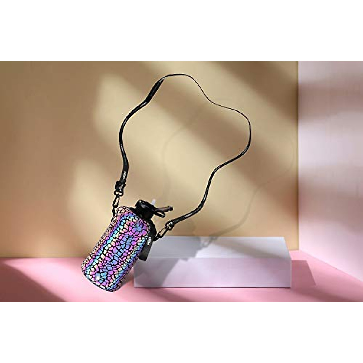 H2O Capsule 2.2L Half Gallon Water Bottle with Storage Sleeve and Covered Straw Lid – BPA Free Large Reusable Drink Container with Handle - Big Sports Jug, 2.2 Liter (74 Ounce) Cheetah Reflex