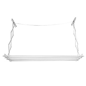 Qiilu Ceiling Clothes Drying Rack Fixed to Ceiling Clothes Drying Rack Iron Multifunction Retractable Wall Mounted Drying Laundry Rack Clothes Hanger Indoor