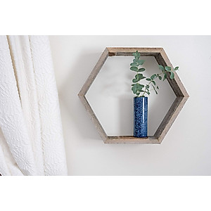 BarnwoodUSA Hexagon Floating Shelves Set of 3 | Rustic Farmhouse Reclaimed Wood Honeycomb Shelves | Wall Hanging Octagon Shelves | Naturally Weathered Gray