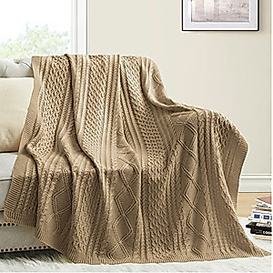 RUDONG M Taupe Cable Knit Throw Blanket, Textured Decorative Throw Blanket, Cozy Knitted Blanket for All Seasons, Lightweight Warm Soft Throw Blanket for Couch, Bed, Sofa 50 x 60 Inch