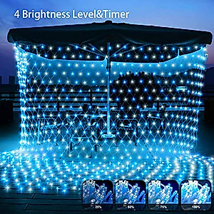 Net Lights Outdoor Christmas Net String Lights Plug in 9.8ft x 6.6ft Connectable Mesh Fairy Light 200 LEDs Waterproof Garden Tree Lights 8 Modes with Remote for Yard Fence Gazebo Decor(White+Blue)