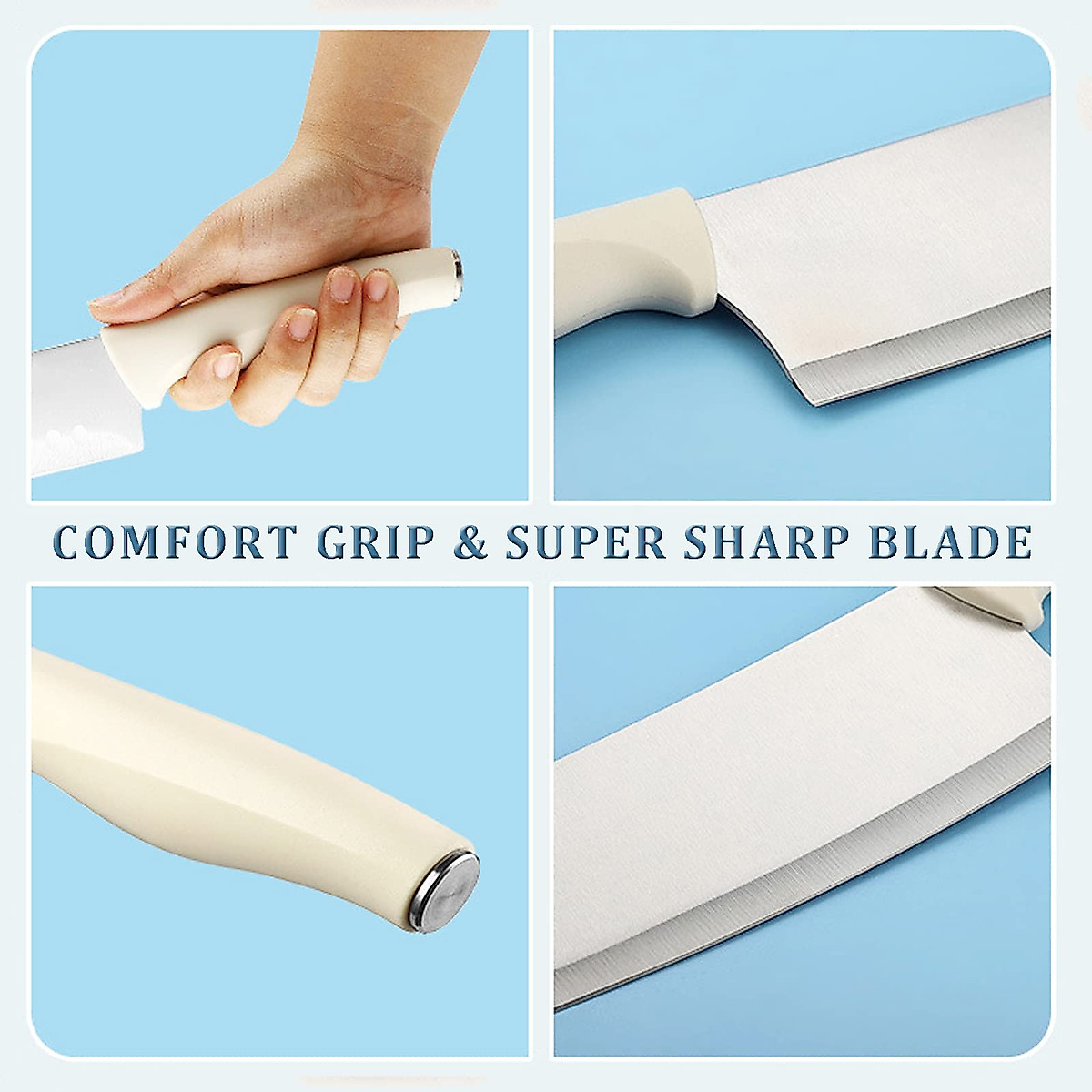 Kitchen Knife Set, 5PCS Stainless Steel Knife Set with Block, High Carbon White Kitchen Knife Set with Ergonomic Handle for Chopping Slicing Dicing Cutting Paring (White)