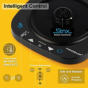 MOOSUM Electric Gooseneck Kettle Temperature Control 0.8L, Water Boils in 5 Minutes, Keep Warm for 12 Hours, Strix Thermostat System, Coffee and Tea Enjoyment Time, Gifts for Friend, Lover, Electric Water Kettle & Tea Kettle