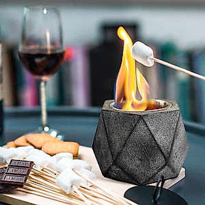 Table Top Fire Pit Bowl - Concrete Tabletop Fireplace Indoor Outdoor Decor Portable Rubbing Alcohol Burner Long Time Burning Smokeless Odorless Smores Maker with Fire Extinguisher