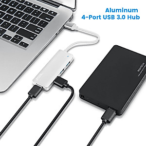 USB 3.0 Hub RSHTECH Aluminum 4 Port Ultra Slim USB 3.0 Data Hub Splitter Portable USB Port Expander for Laptop and PC (Silver)