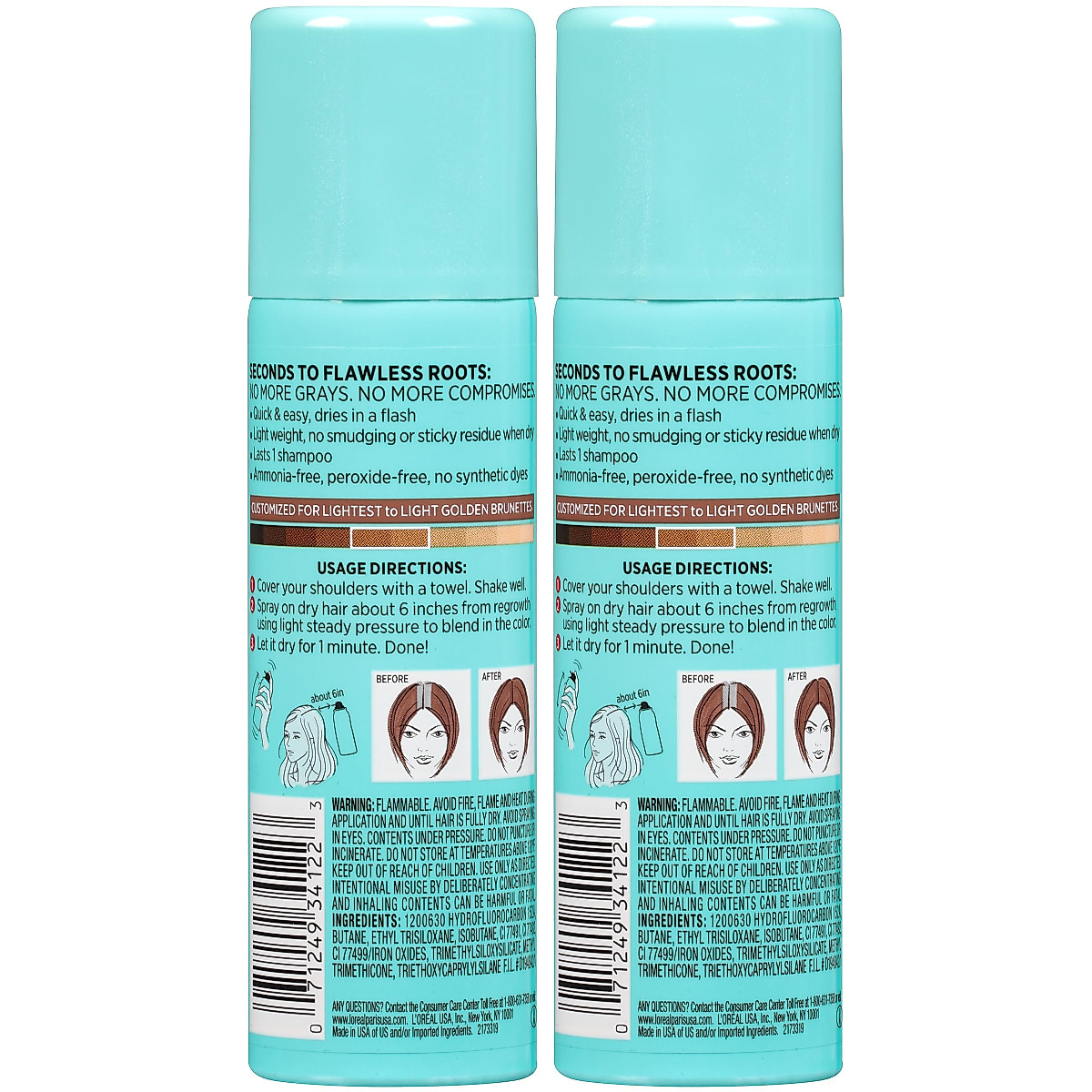 L’Oréal Paris Hair Color Root Cover Up Temporary Gray Concealer Spray Light Golden Brown (Pack of 2) (Packaging May Vary)