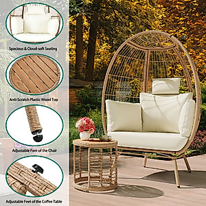 YITAHOME Standing Egg Chair with Coffee Table Oversized Wicker Basket Chair for Outdoor Indoor, Patio Egg Chair with Headrest Cushion - Beige