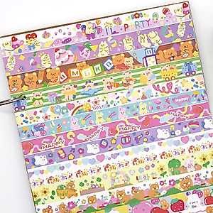 MPOPUUL 30 Rolls Kawaii Washi Tape Set - Cute Bear Print Washi Tapes Decorative for Kids, School Supplies, Journalings,Scrapbooking, DIY Crafts, 20/15/10mm Wide